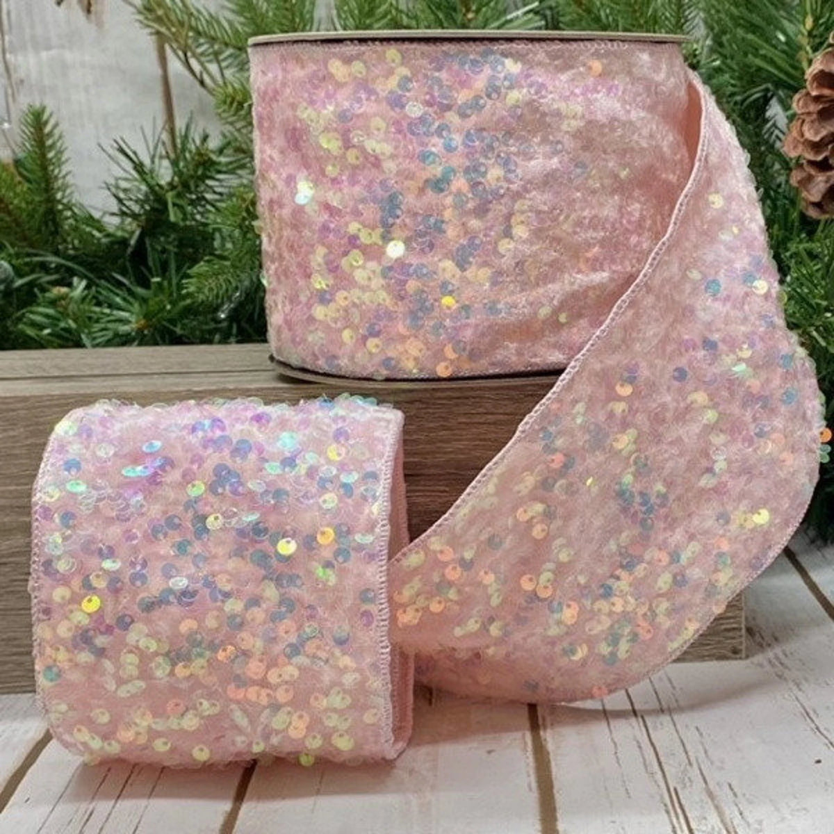 4" Sequin Sugar Plum, Iridescent Pink Ribbon – Peace of Mind Designs
